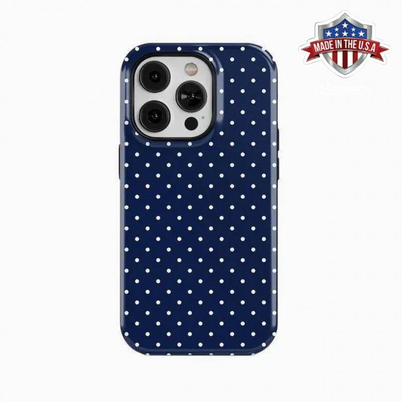 Polka Dot Tough Phone Case - Aesthetic Navy and White Cover For Iphone ...