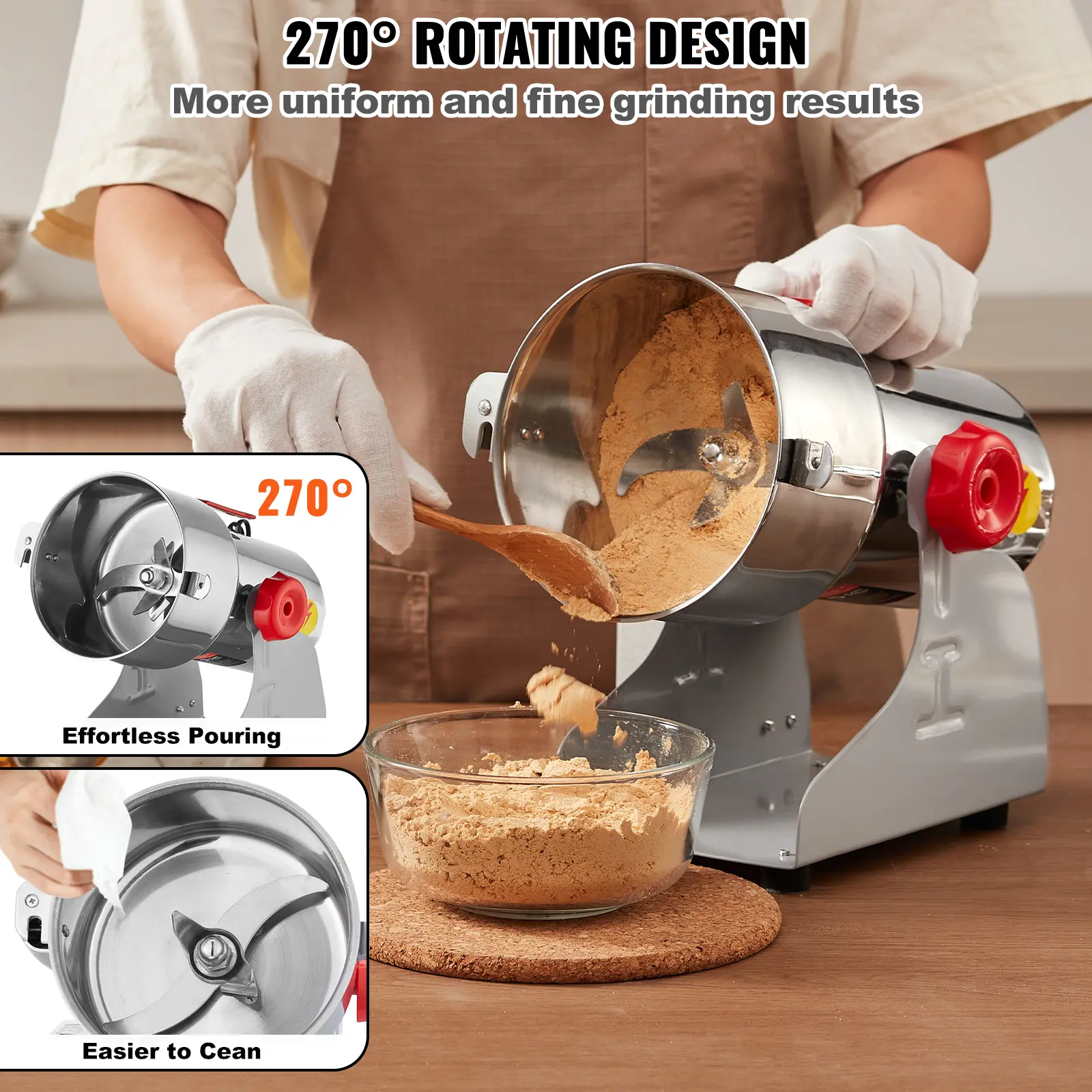 VEVOR 750g Electric Grain Mill Grinder, High Speed 2000W Commercial ...