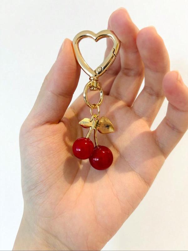 Cute Cherry Design Keychain, Fashionable Heart Decor Keychain for Women ...