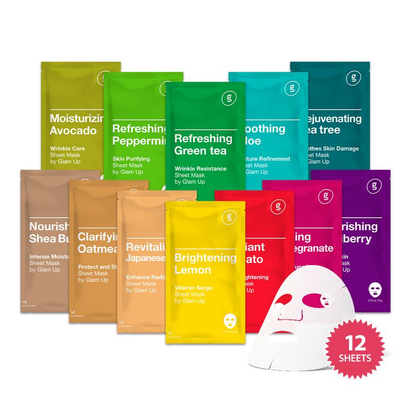 GLAM UP Premium Facial Sheet Mask 12 Combo (Pack of 12) | Clean Face ...