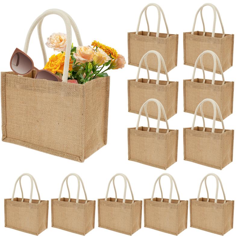 12Pcs Burlap Tote Bags Mini Burlap Beach Bags with Handles Portable ...