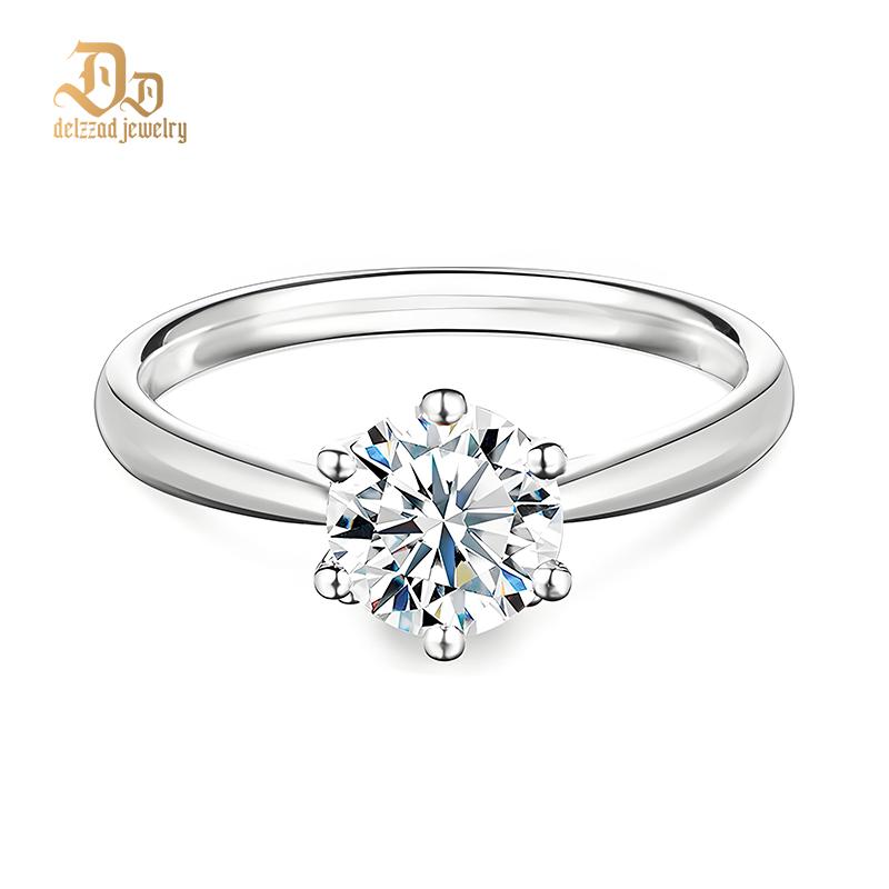 Delzzad Solitaire Classic Six-Prong Ring Lab-Created Moissanite Engagement Ring S925 Sterling ...