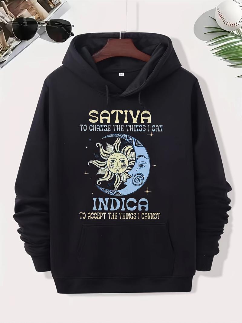 Men's Black Graphic Print Hoodie Sativa Leaf Design with "Sativa to ...