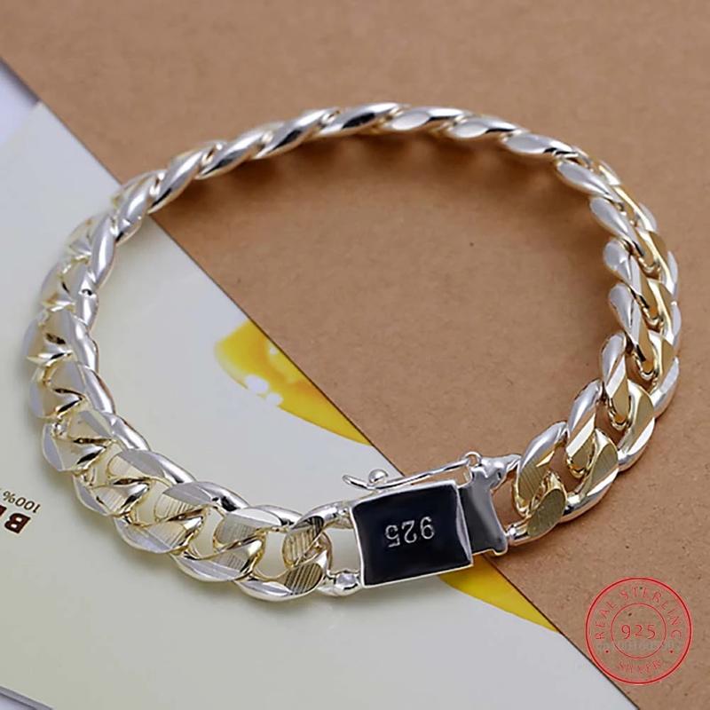 Fine 925 Sterling Silver Noble Nice Chain Solid Bracelet for Women Men ...