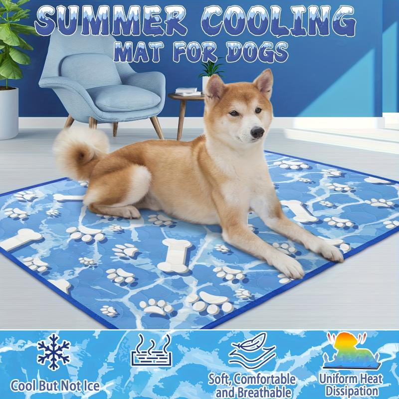Large Dog Cooling Mat, Washable Polyester Pet Bedding with Paw Prints ...