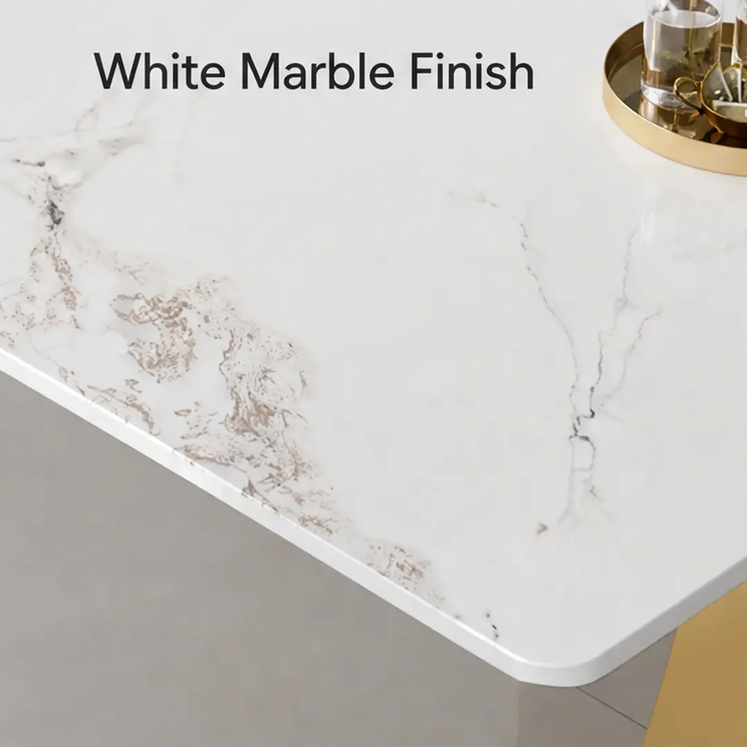 ARCH White Glass Dining Table for 4-6 People, Modern Marble Look ...