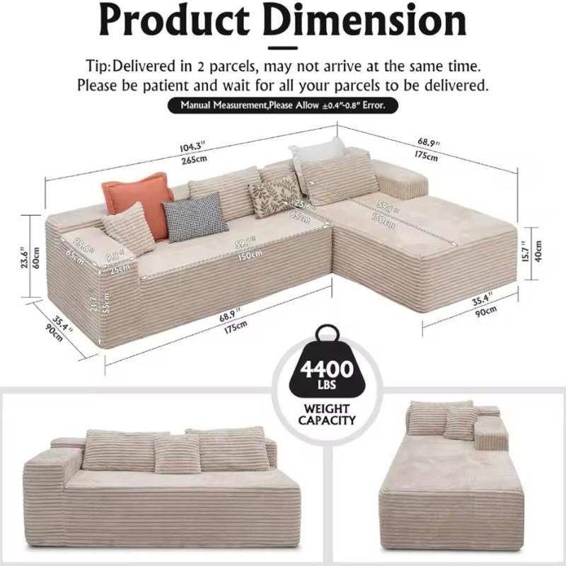 Boneless Modular Sectional Sofa Cloud Couch with Right Facing Chaise ...