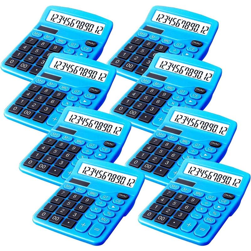 8 Pack Calculator Desktop, 12-Digit Solar Basic Calculator Dual Power ...