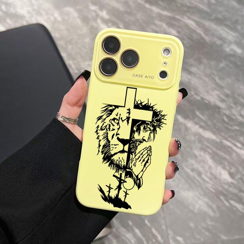 Retro Lion Pattern & Cross Dopamine Colored Checkerboard Ins Style ...