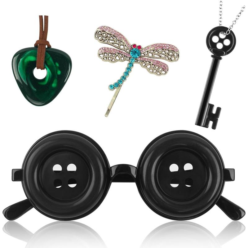 4 count Accessories Fit for Coraline Costume, Button Eyes Glasses, Key ...