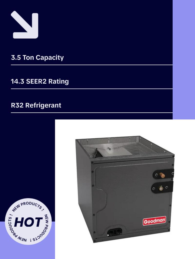 Goodman 3.5 Ton 14.3 SEER2 R32 Air Conditioner & 24.5" Vertical Cased ...