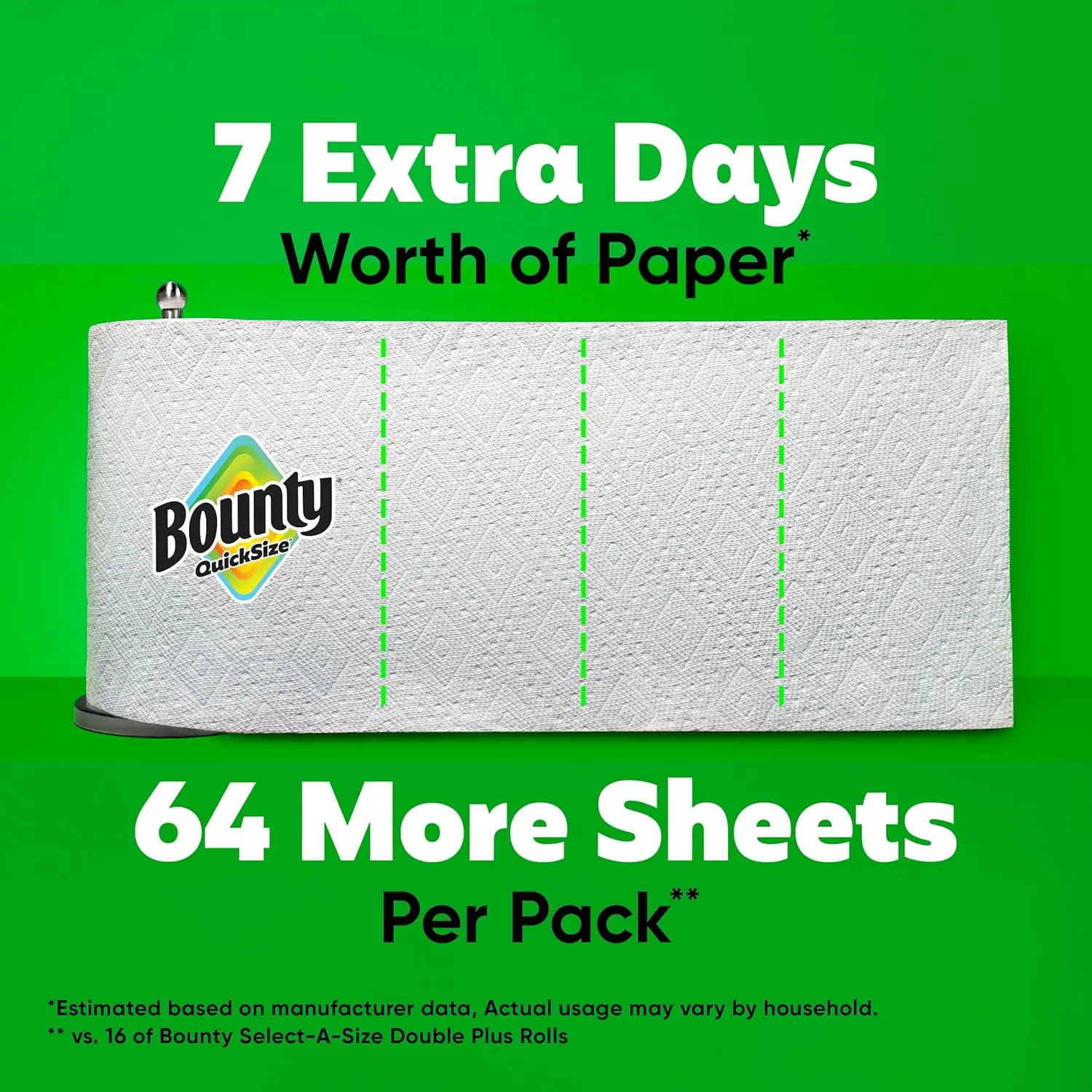 Bounty Paper Towels Quick Size, White, 16 Family Rolls = 40 Regular ...