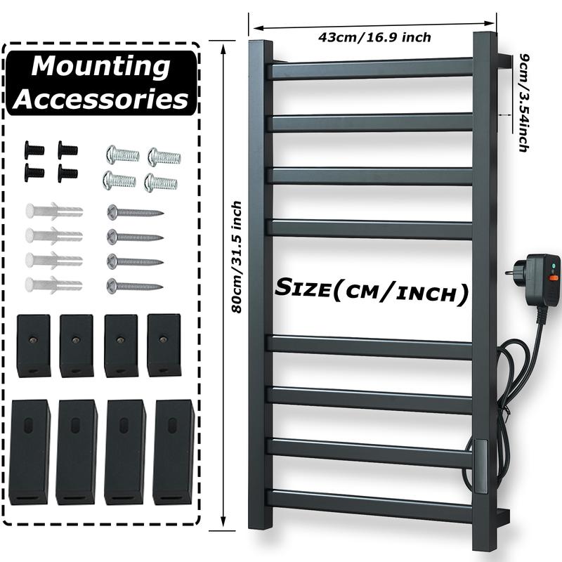 Senlesen Towel Warmer Black Towel Heater Rack for Bathroom, 8-Bar ...