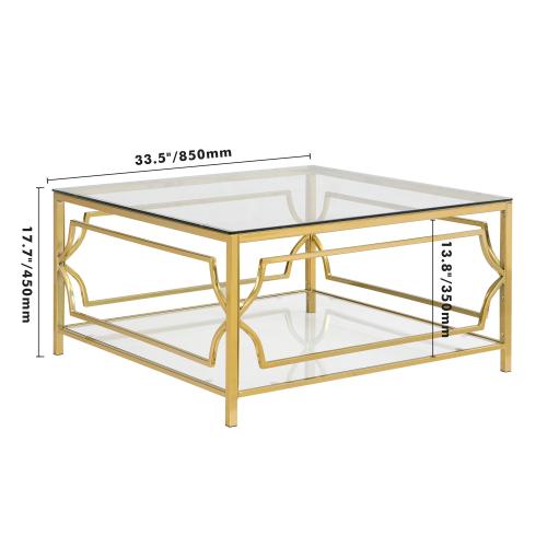 Minimalist Square Glass Coffee Table with Luxurious Geometric Metal ...