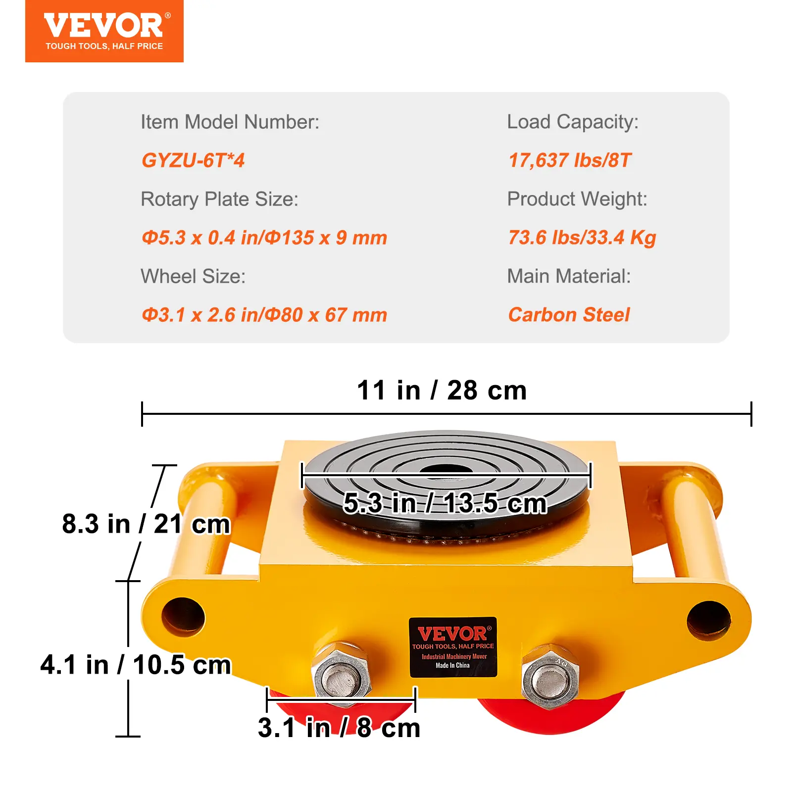 VEVOR 4PCS Machinery Skate Dolly, Summervibes, 17637 LBS/8T Industrial ...