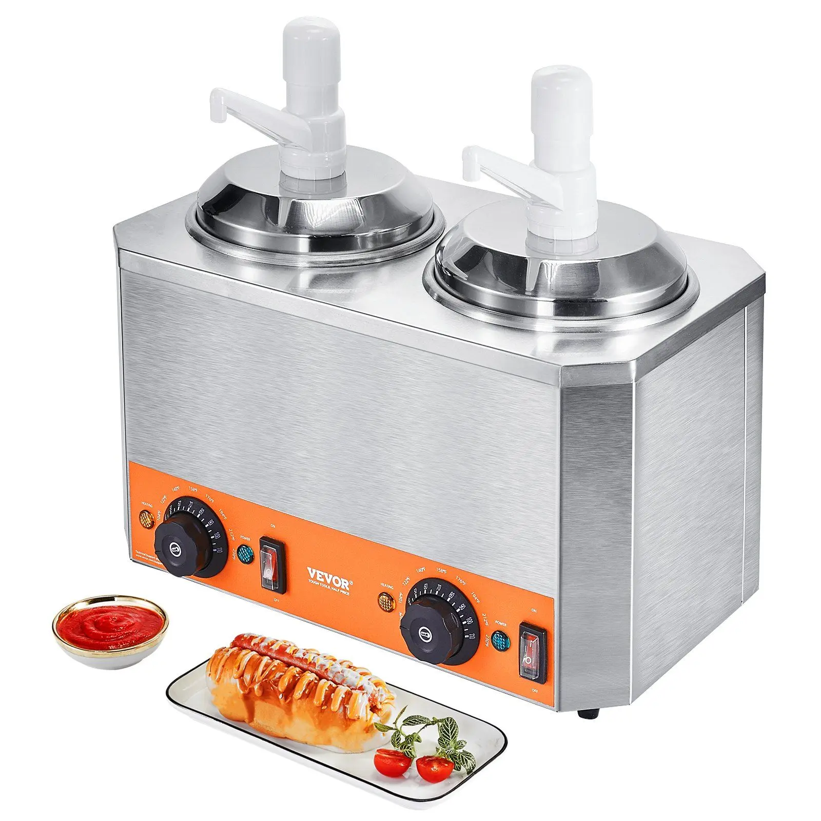 VEVOR Electric Cheese Dispenser with Pumps, 2.3x2 Qt Commercial Hot ...