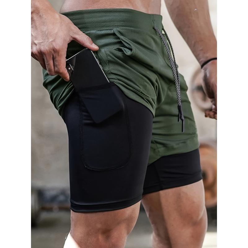 5pcs Men's 2-in-1 Double Layer Shorts With Inner Pocket, High Stretch ...