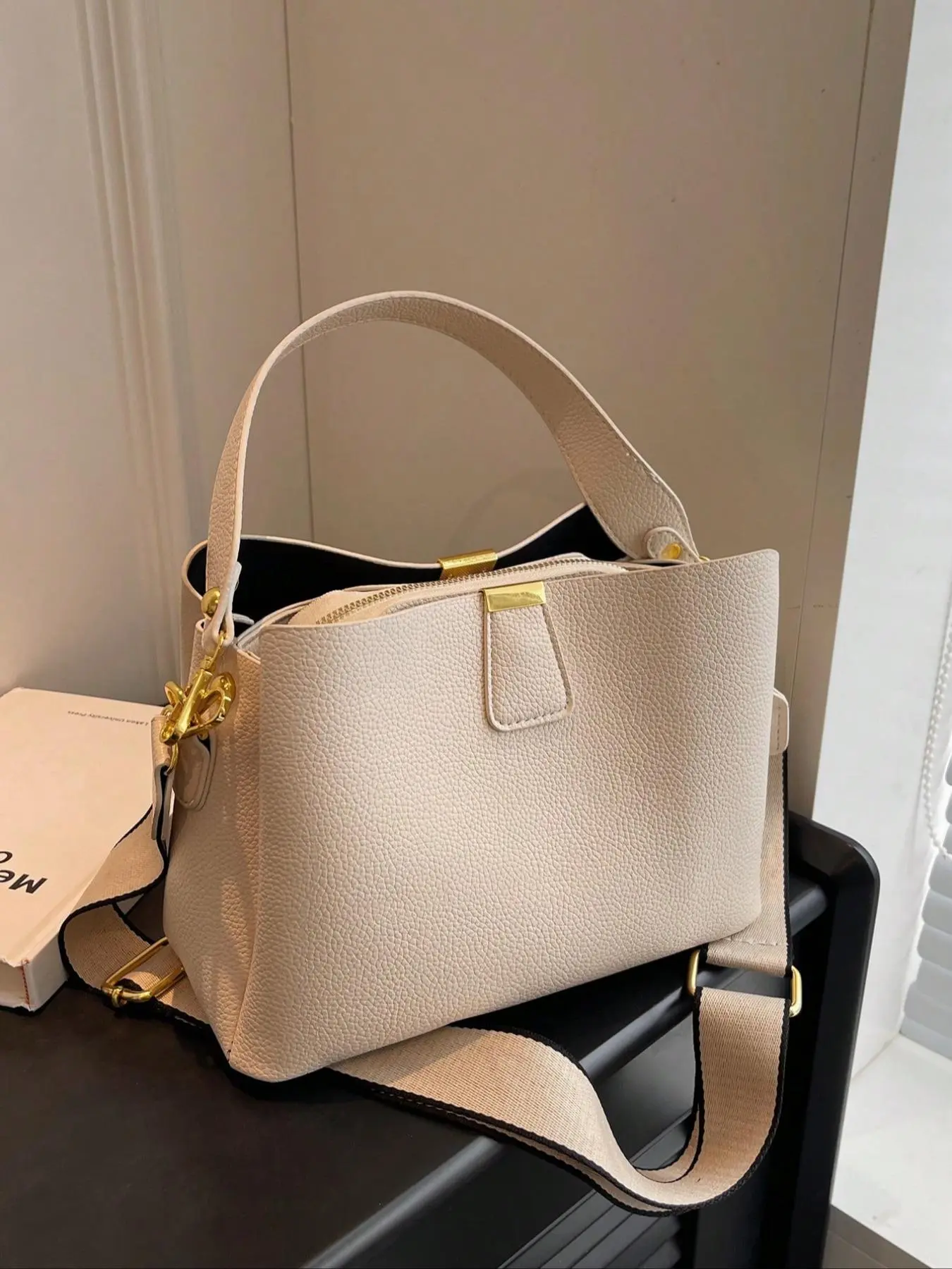 Women's Fashionable Solid Color Bucket Bag, Casual Versatile PU Leather ...