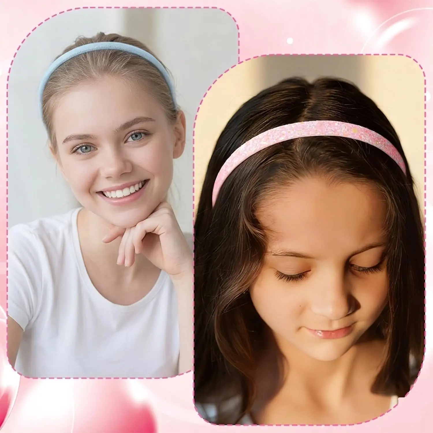 6 count Glitter Sequins Headbands Wide Thin Cute Sparkly Headband for ...
