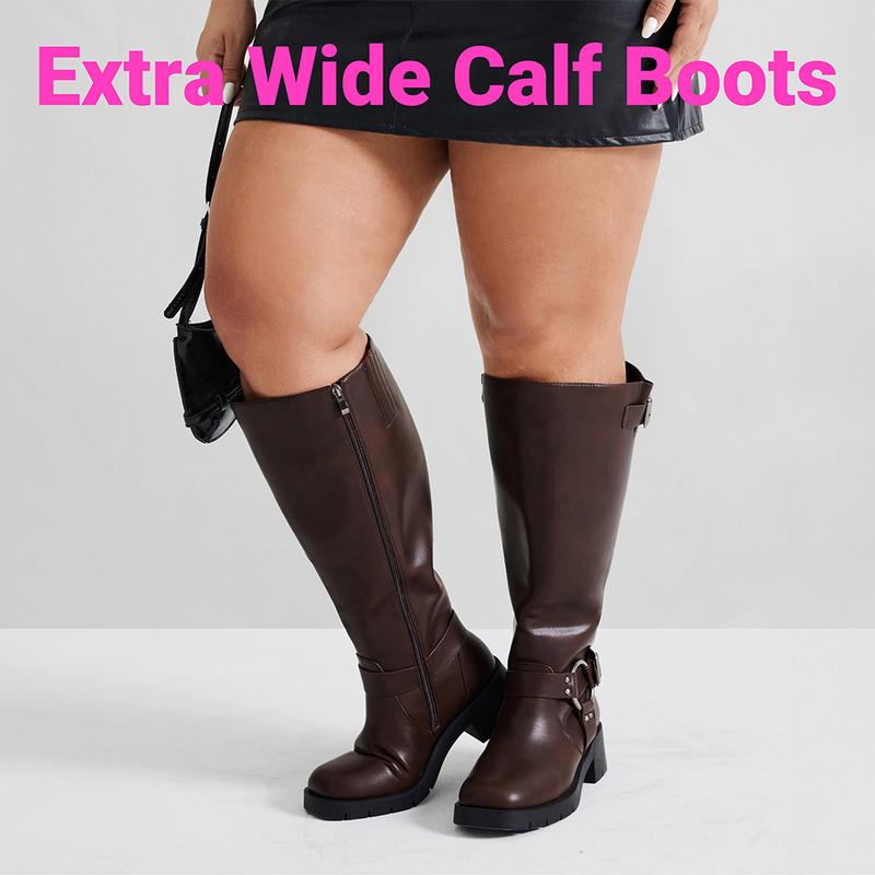 Extra Wide Calf Boots for Women - Knee High Square Toe Wide Width ...