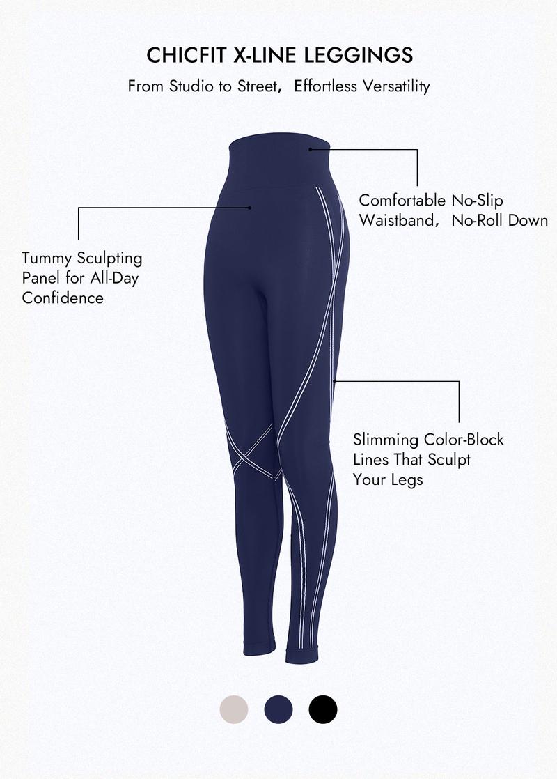 AIMER ChicFit X-Line Leggings Black Blue Malt Color High Waist Seamless ...