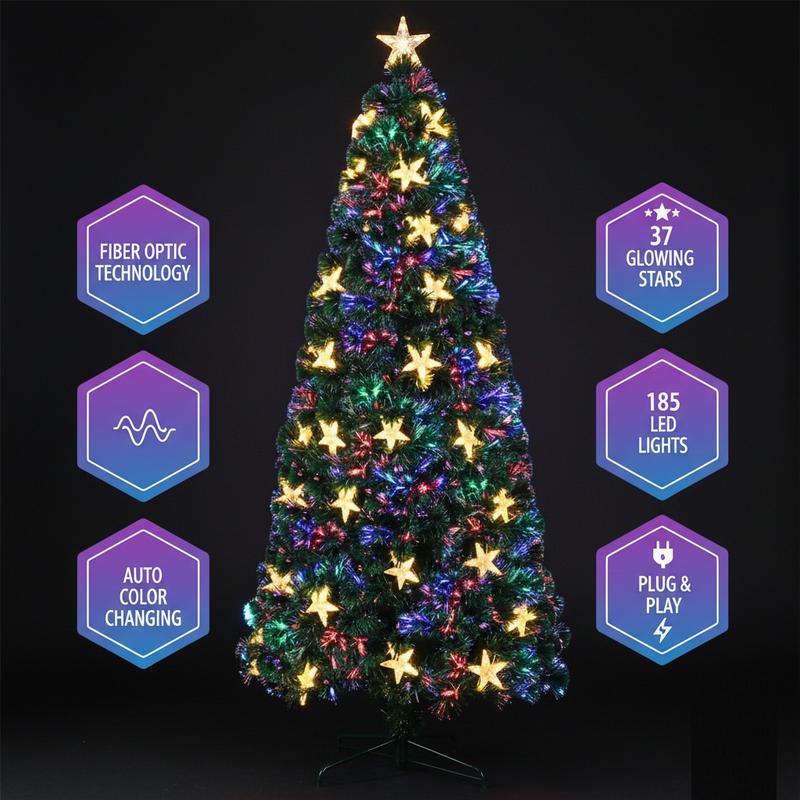 6ft Color Changing Fiber Optic Christmas Tree - Pre-lit LED Tree with ...