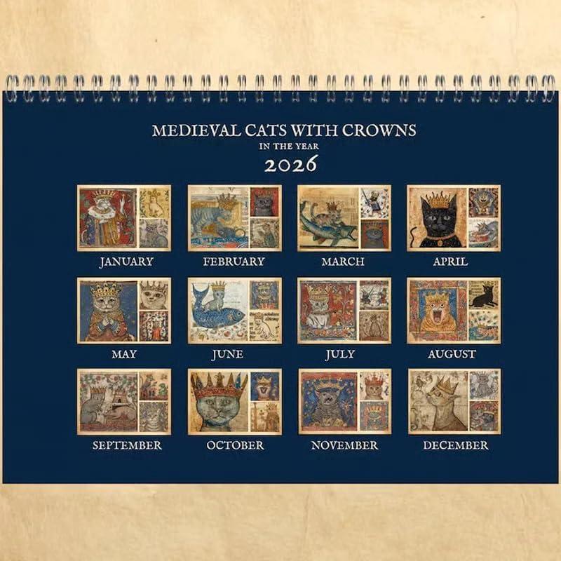Medieval Cats with Crowns Calendar 2026, Medieval Cat Calendar 2026, 11 ...