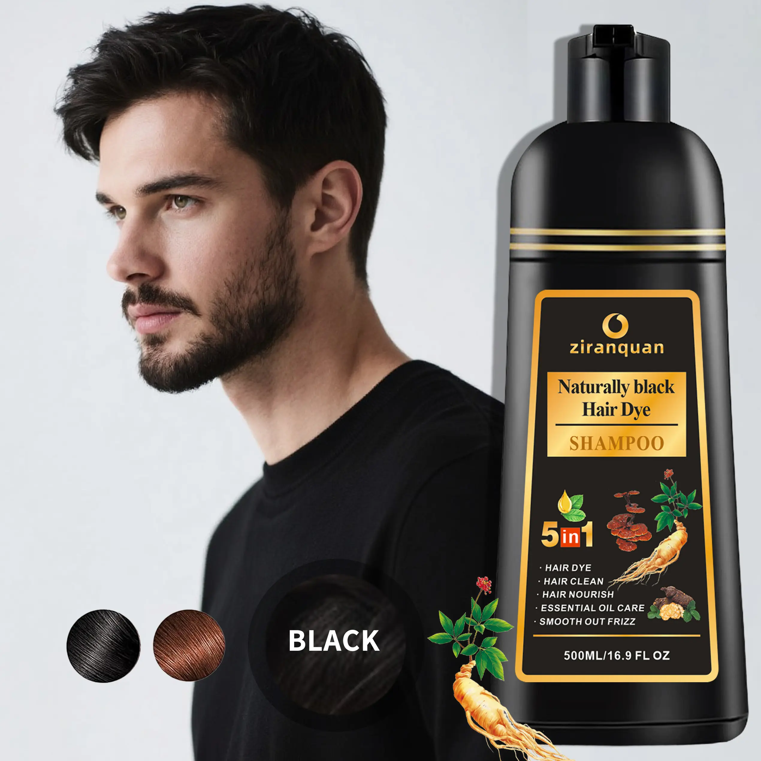 Ammonia-Free Black Hair Dye Shampoo | 5-in-1 Multi-Benefit | 30- Min ...