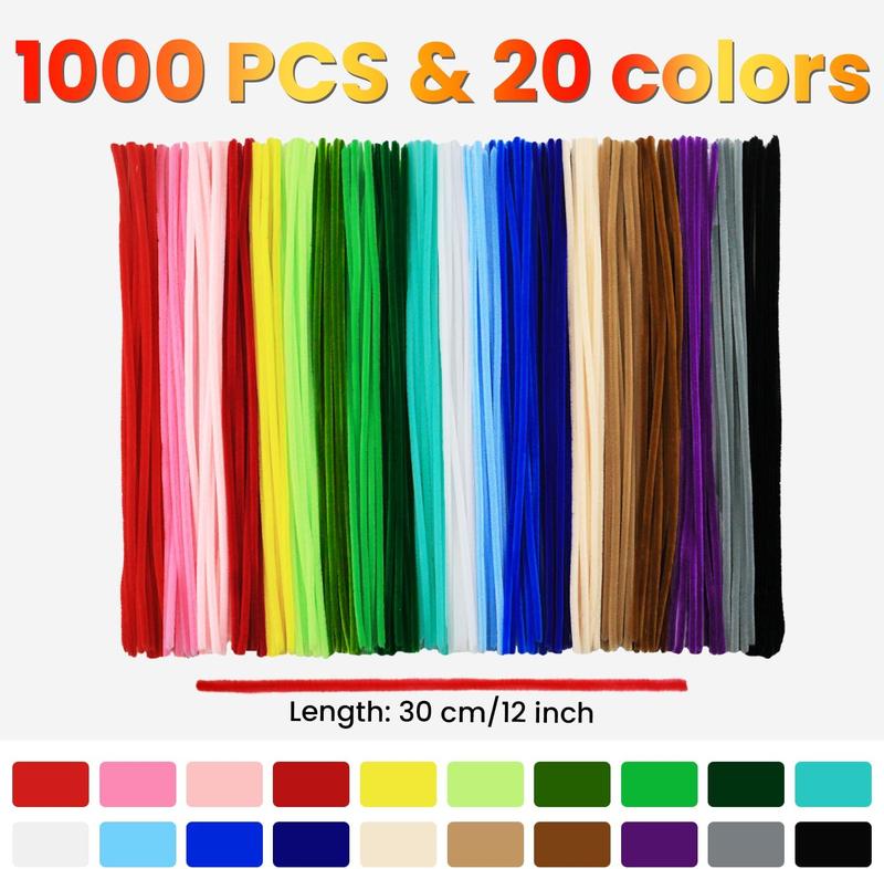 1000 count Pipe Cleaners Craft 20 Colors Bulk DIY Art Supplies for ...
