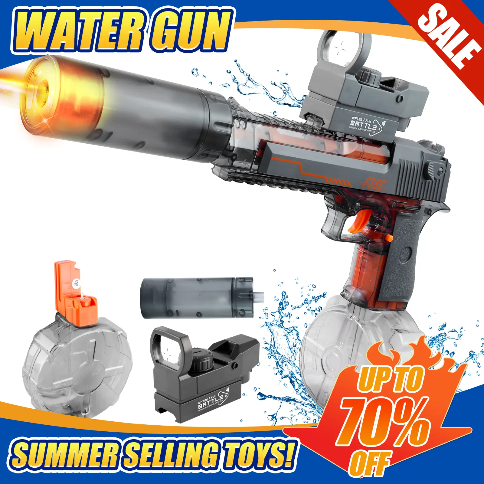 2026 NEW Water Blaster Powerful with Automatic Firing & LED Lights Long ...