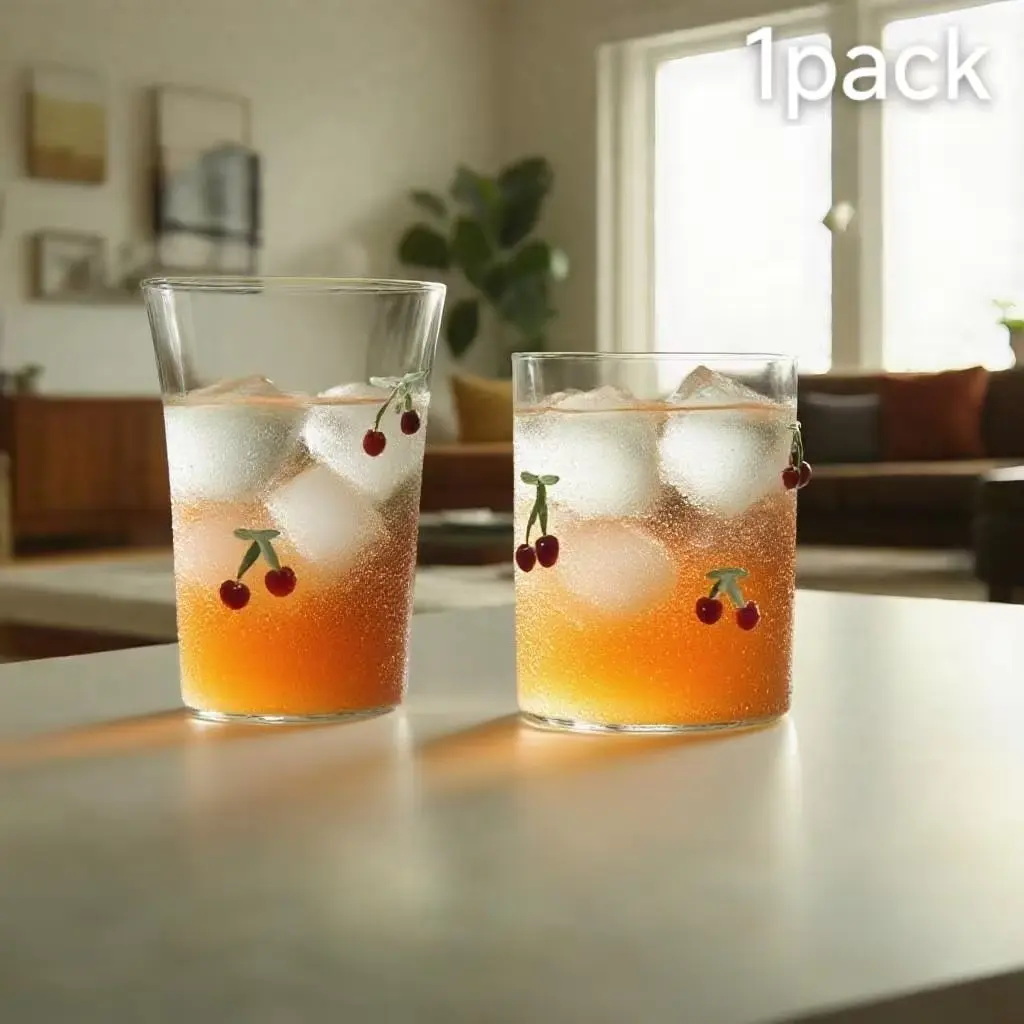 Creative Cherry Design Handle-Free Glass Tumbler, Elegant Minimalist ...