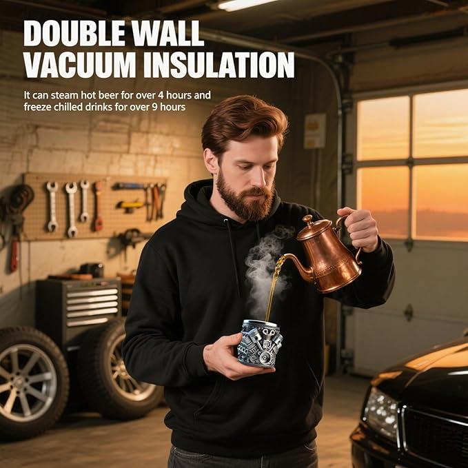 Engine-themed coffee mug, a retro-styled, realistic V8 engine stainless ...