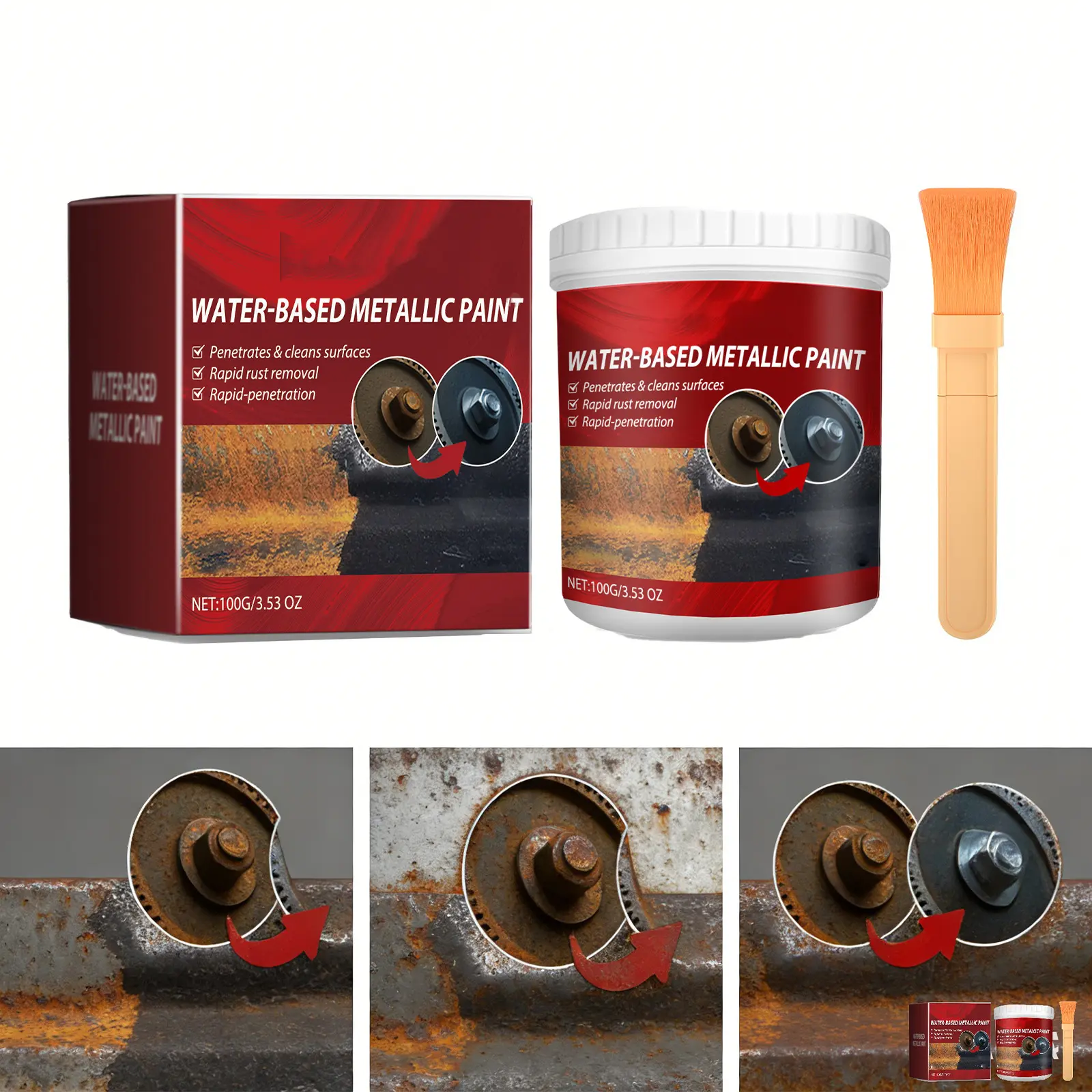 100g Rust Converter for Metal, 1Pcs Water-Based Metallic Paint Rust ...