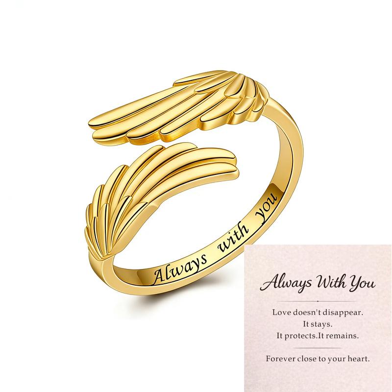 Angel Wings Open Ring Always With You, Adjustable Memorial Gift ...
