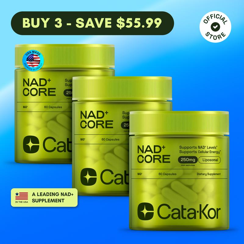 Cata-Kor NAD+ Core - 3x 250mg NAD Supplement - 180 Capsules - Boost Vital NAD+ Levels ...