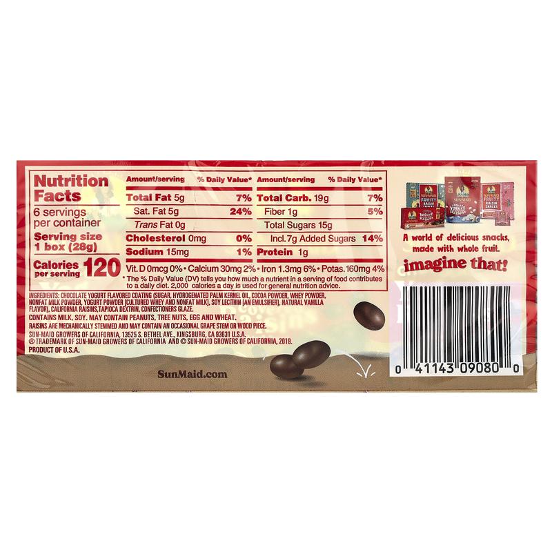 Sun-Maid Yogurt Covered Raisins, Chocolate, 6 Boxes, 1 oz (28 g) Each