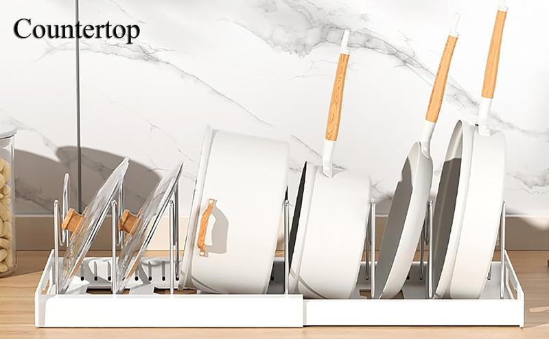 Pots and Pans Organizer Under Cabinet - Pot Lid Holder, Expandable Pan ...