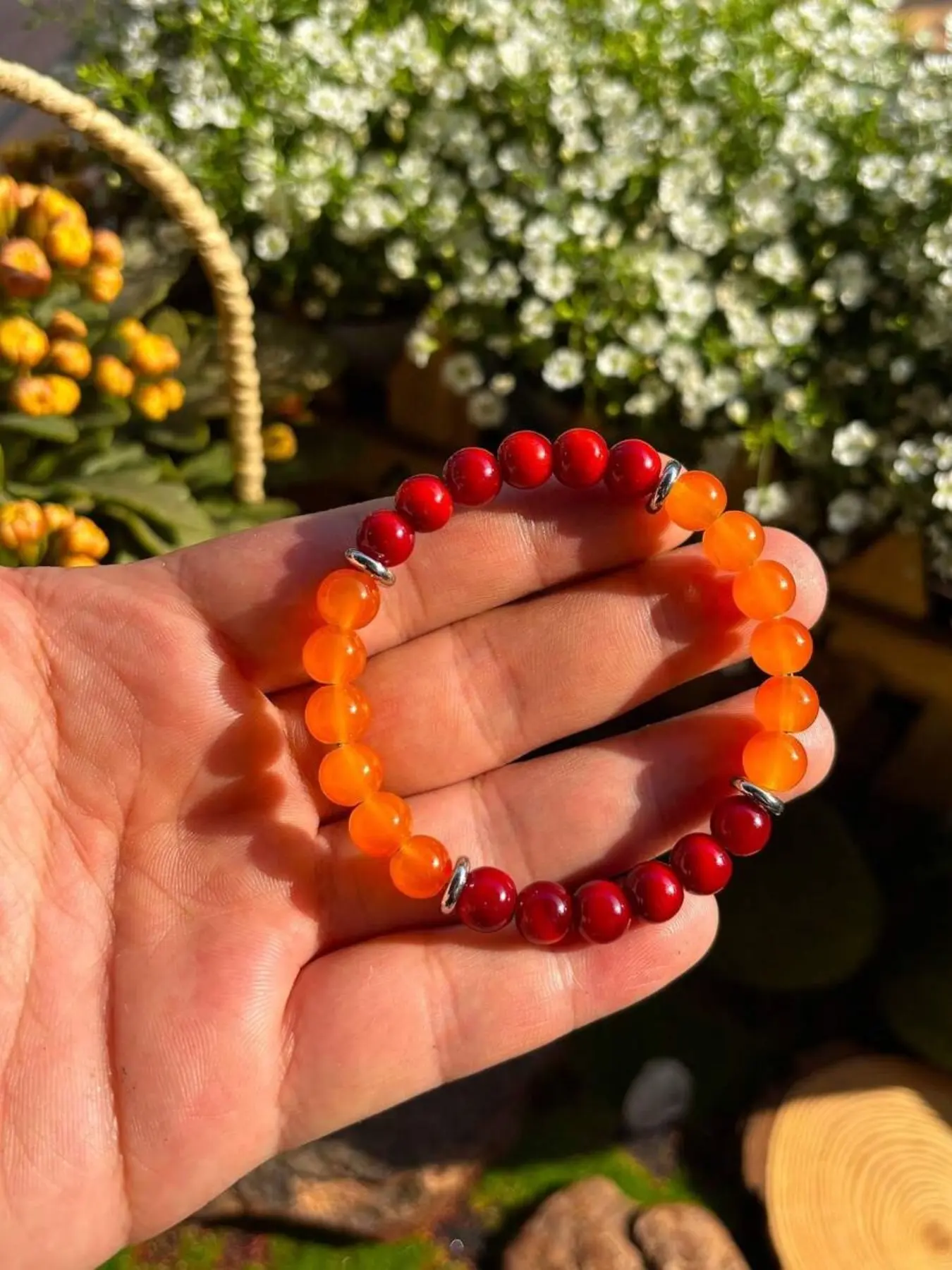8mm Orange Quartz, Red Gradient, Wealth Gemstone Elastic Bracelet ...