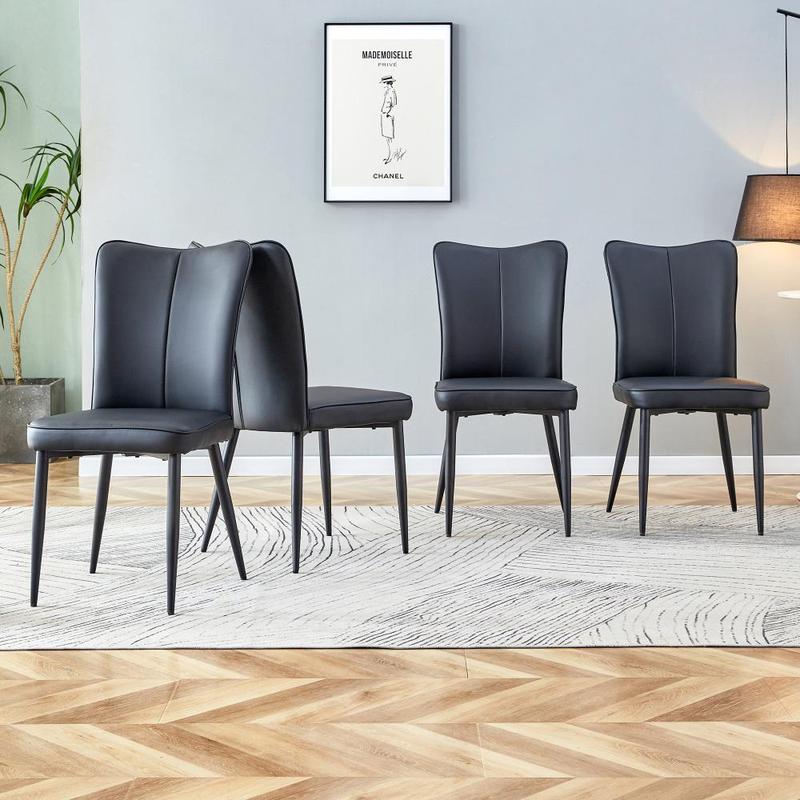 Set of 4 Modern Black PU Chairs with Vertical Smooth Line Backrest ...