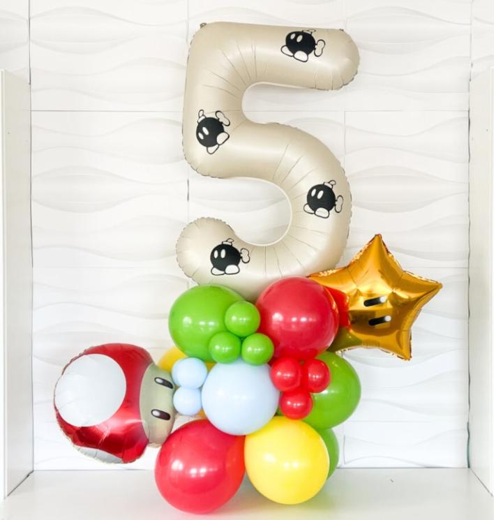 Super Mario Bros Balloons Birthday Tower - Number Tower - Super Mario ...