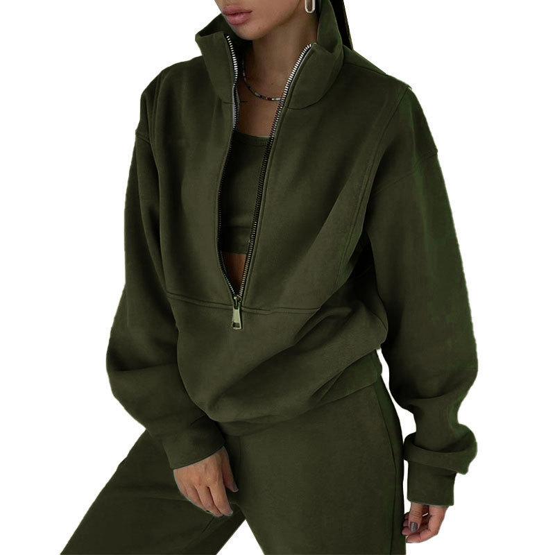 European and American Women's Fleece Two-Piece Sweatshirt Set Sporty ...