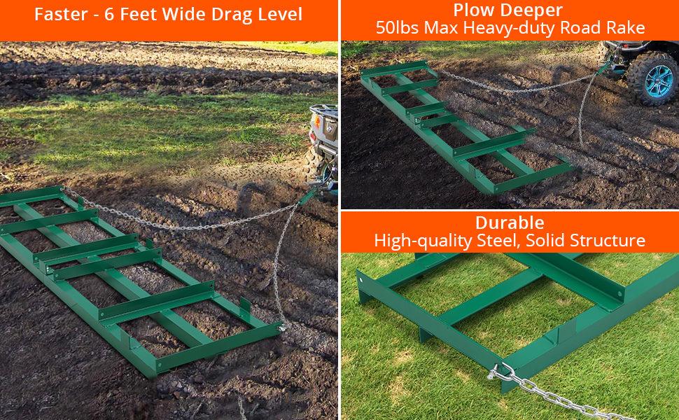 GARVEE Heavy-Duty Driveway Drag Harrows & Lawn Leveling Rakes: Steel ...