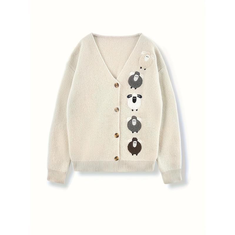 2025Women's Elegant 3D Sheep Embroidered Cardigan – Soft Acrylic Knit ...