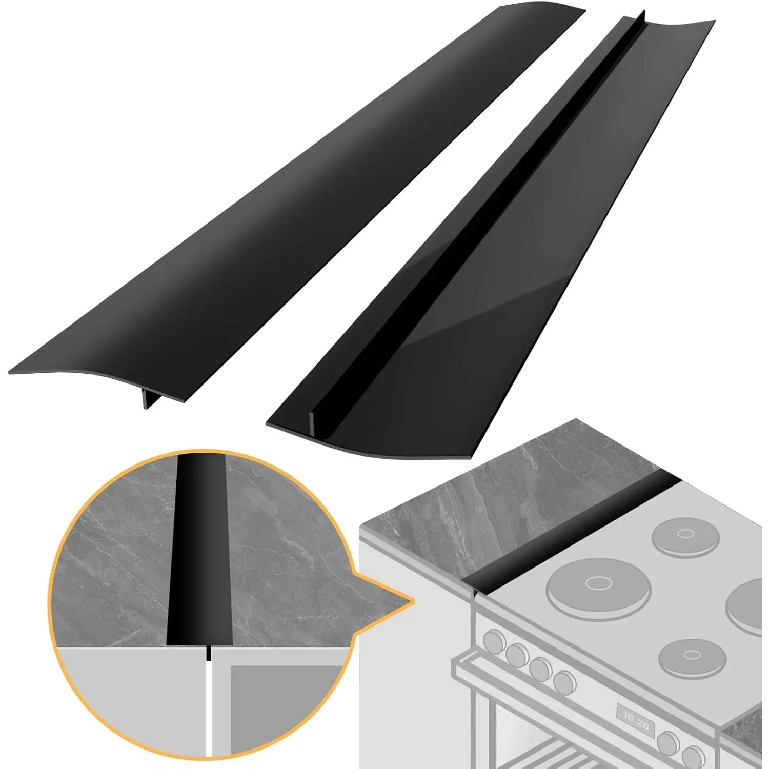 Stove Gap Covers 2 Pack, Heat Resistant Flexible Kitchen Gap Cover ...