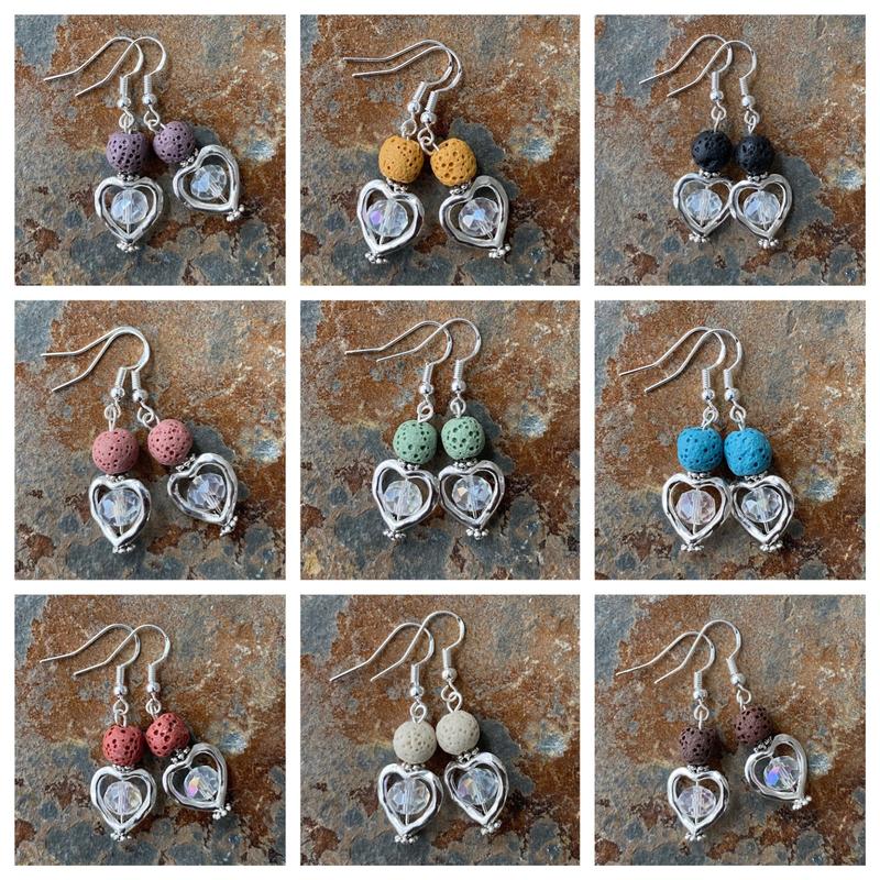 Diffuser Earrings, Heart Earrings, Lava Bead Earrings, Lava Stone ...