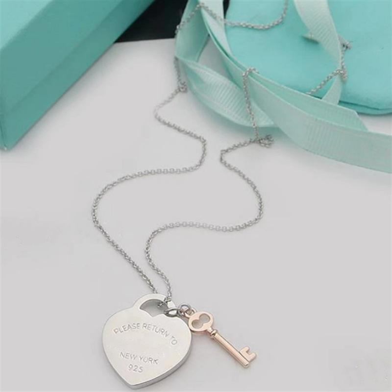 T Family Heart Brand Key Pendant Necklace for Women Fresh Heart Fashion ...