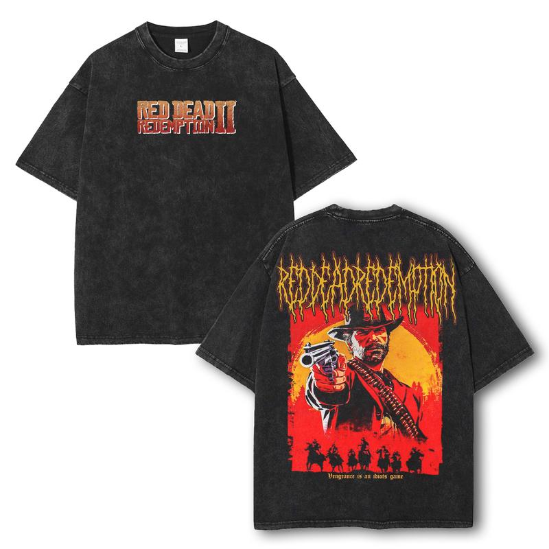 Red Dead Redemption 2 Arthur Morgan Washed Tshirt, 2 Sided Cotton ...