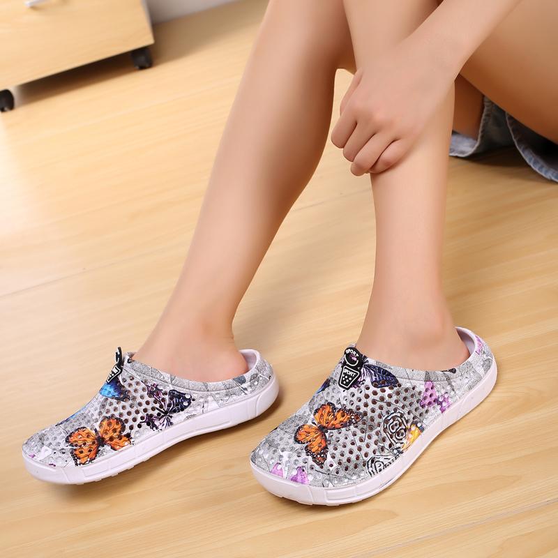 Women's Butterfly & Graffiti Print Mesh Clogs, Multi-Color Breathable ...