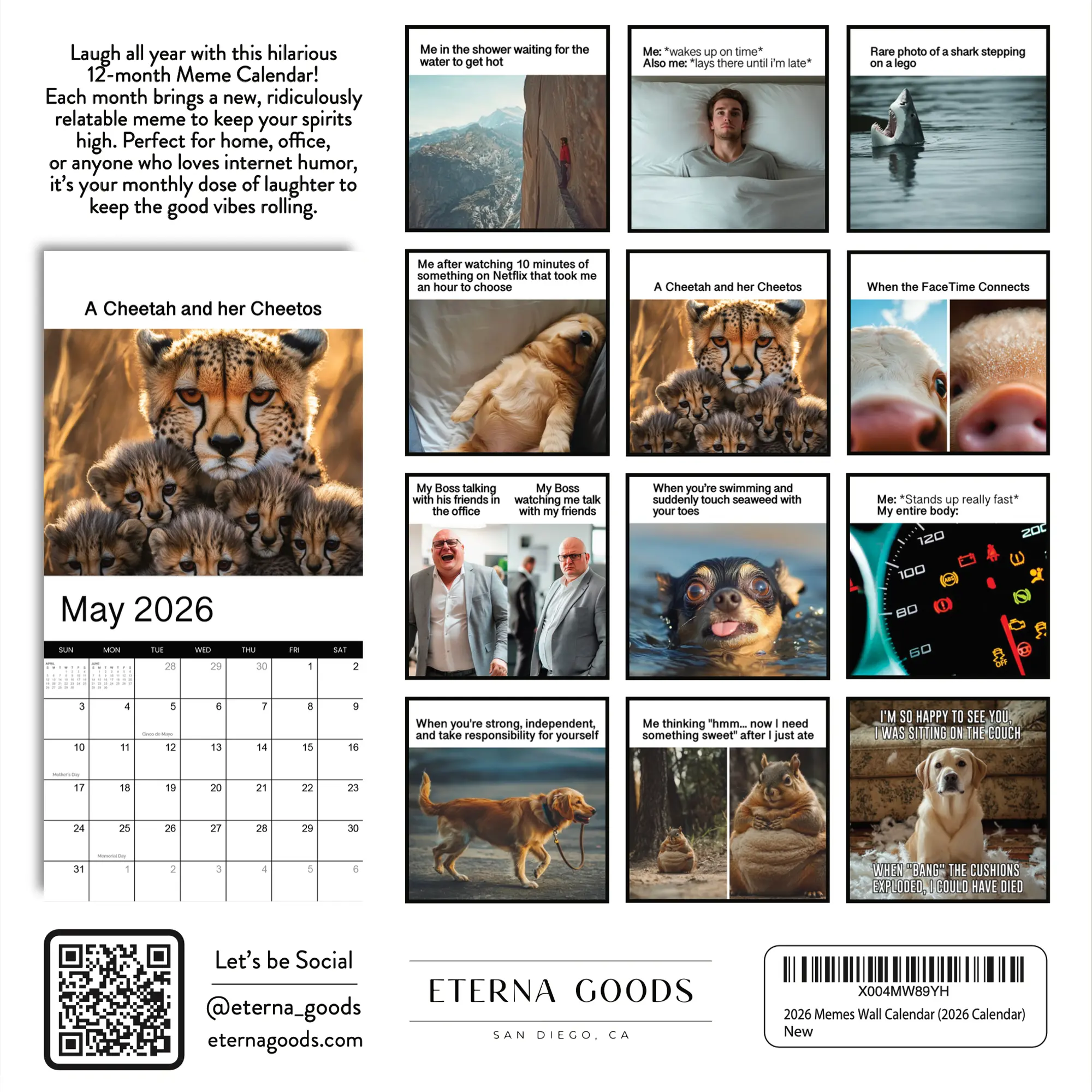 2026 Meme Wall Calendar - 12-Month Humorous Design with Major Holidays ...
