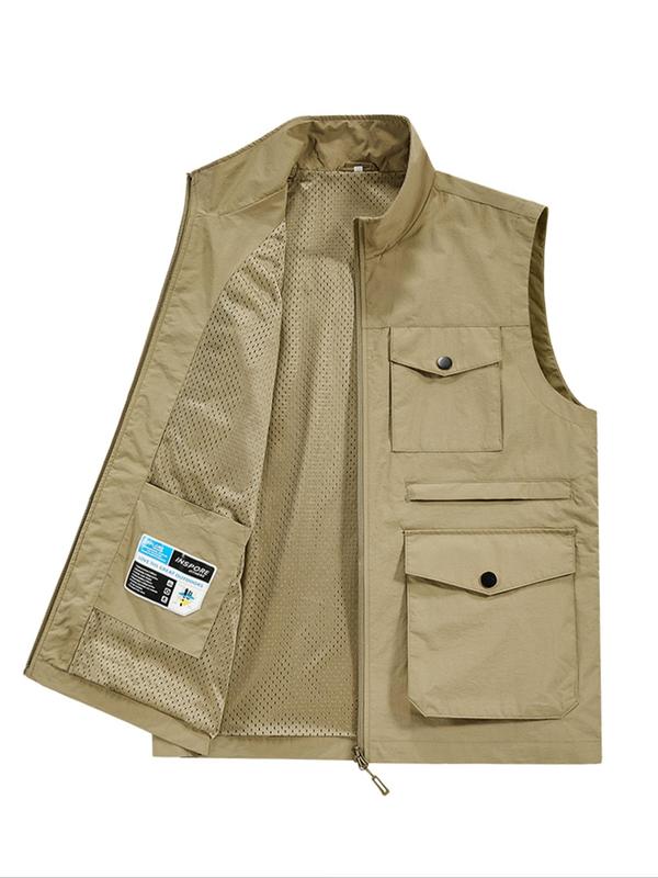 Men's Multi-pocket Vest Jacket, Regular Fit Casual Outdoor Climbing ...